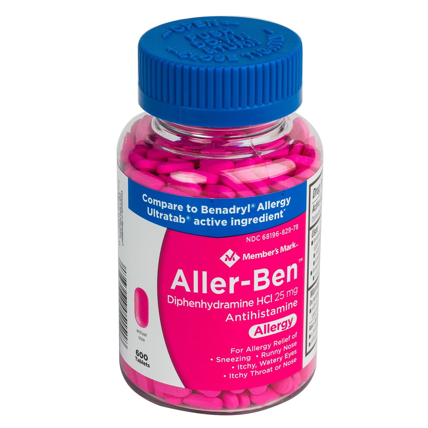 Member’s Mark Aller-Ben Tablets, 25 mg Diphenhydramine HCL, 600 ct ...