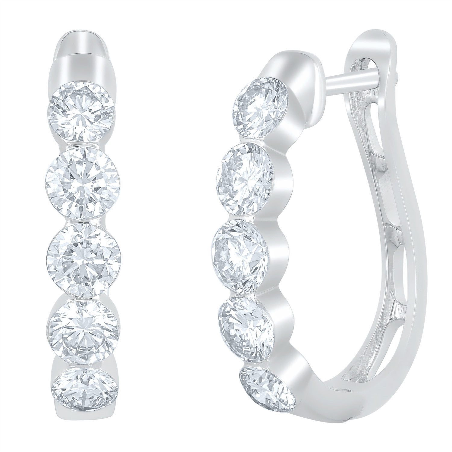 Lab Created Round Cut 1.96 CT. T.W. 5-Stone Floating Hoop Earrings in ...