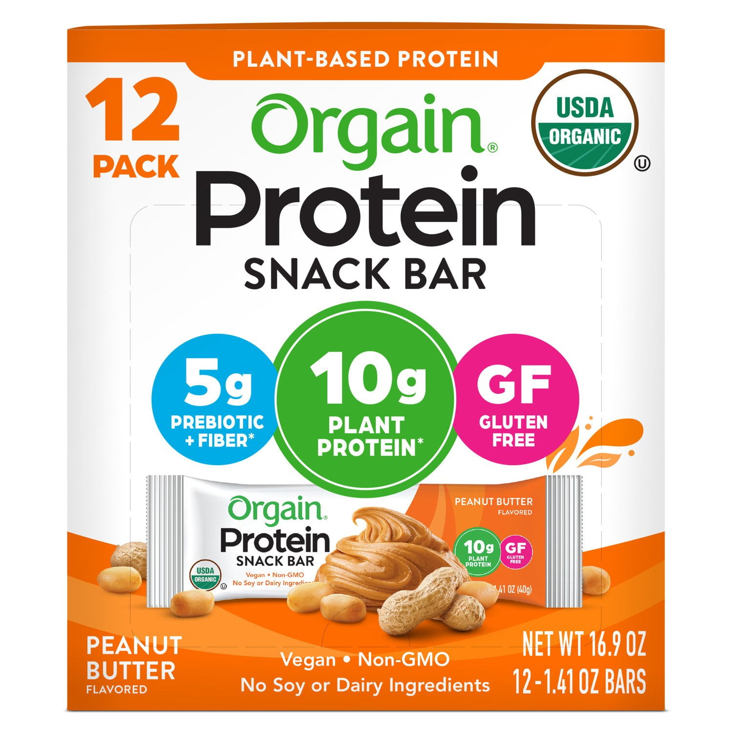 Orgain Organic Plant Based Protein Snack Bars, Peanut Butter Snack Bars ...