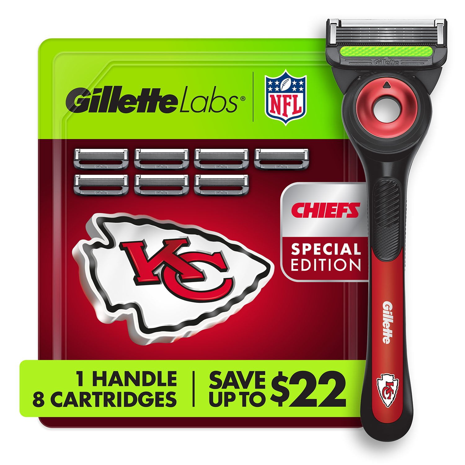 Gillette Labs NFL Kansas City Chiefs Men's Razor, Handle + 8 Cartridges ...
