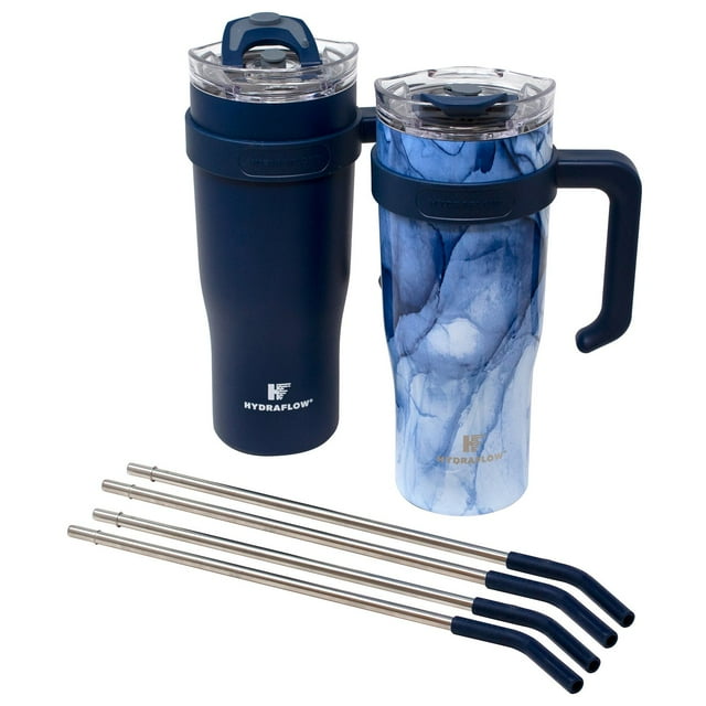 Hydraflow 40-Ounce Double Wall Stainless Steel Tumbler with Handle, 2 ...