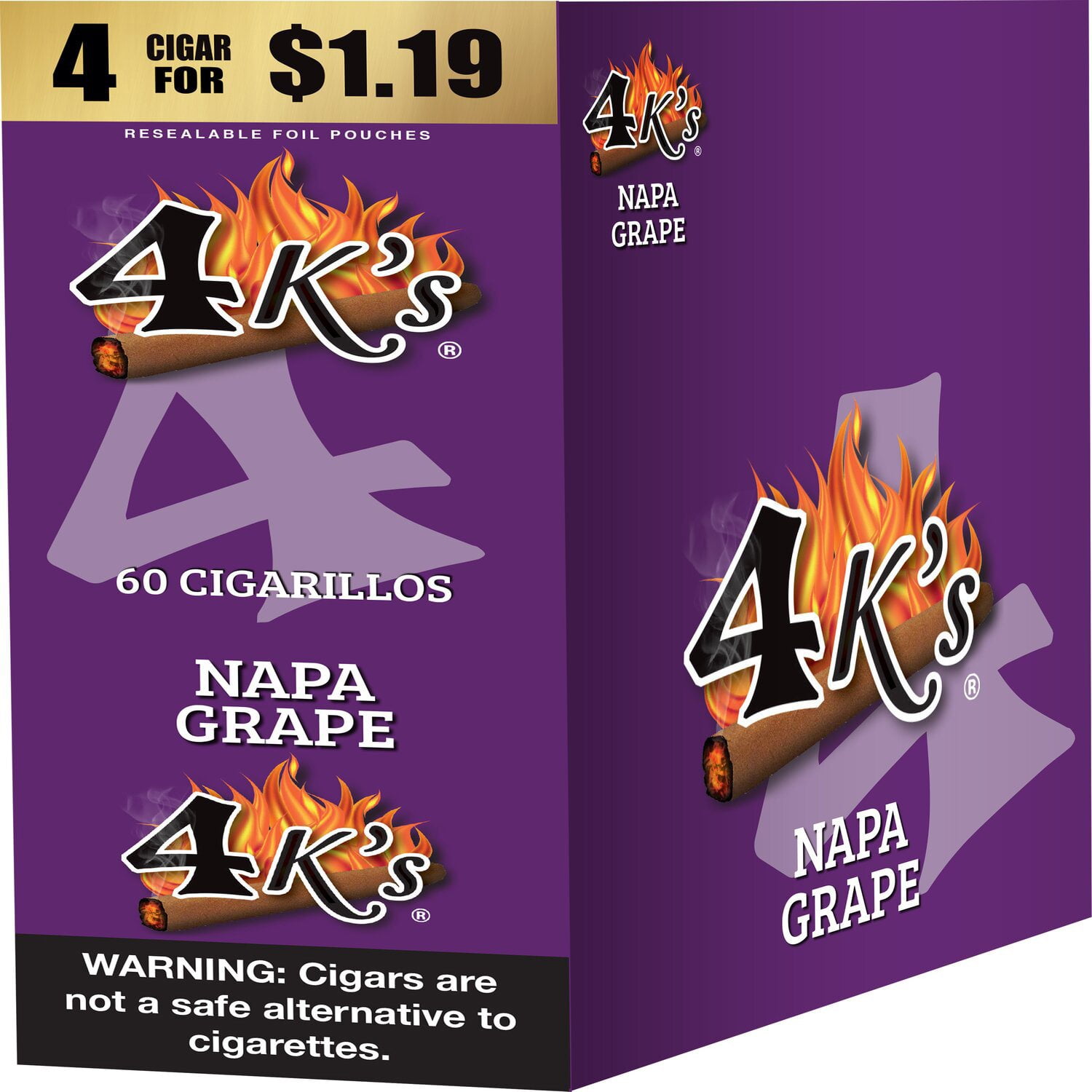 4K's Cigarillo Foil Pouch, Napa Grape Pre-Priced $1.19 for 4 cigars, 15 ...