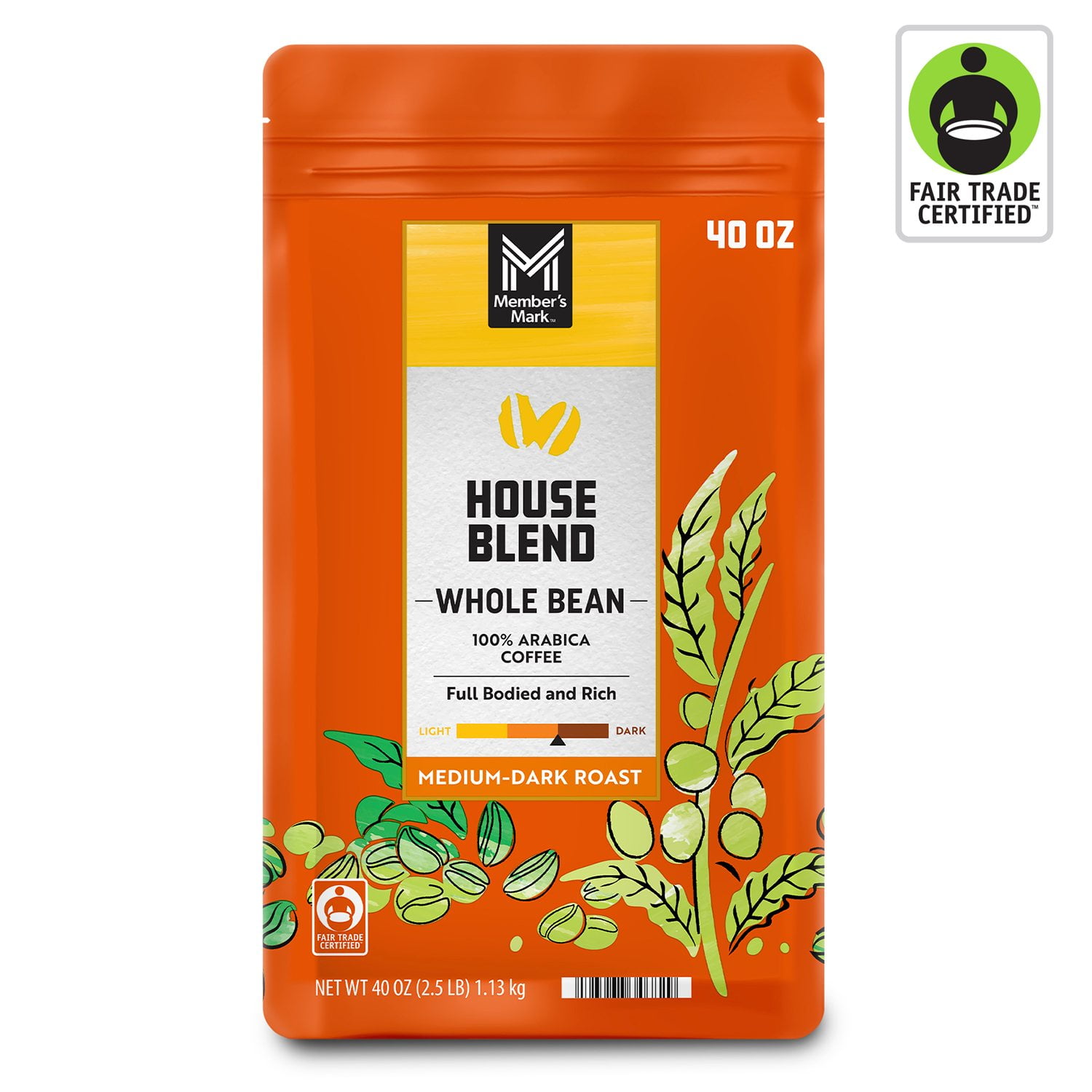 Member's Mark House Blend Medium-Dark Roast Whole Bean Coffee, 40 oz ...