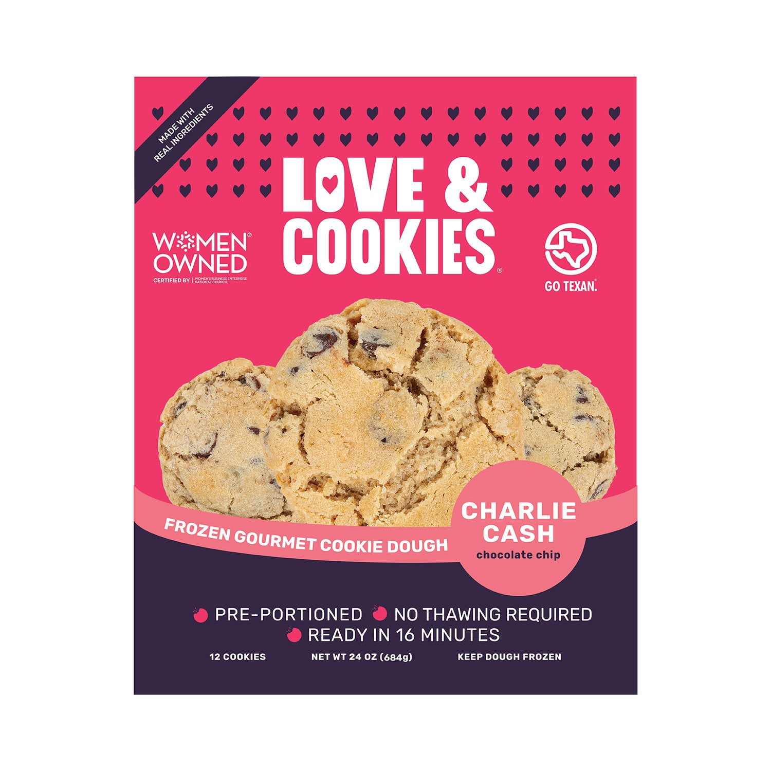 Love & Cookies CharlieCash Chocolate Chip Gourmet Cookie Dough, Frozen ...
