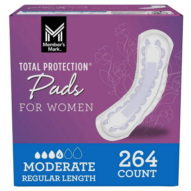 Member's Mark Total Protection Pads for Women, Moderate Regular Length ...