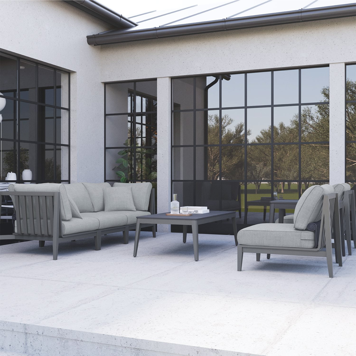 Outer Aluminum Outdoor Sofa Set with OuterShell® Integrated Cover, 6pc ...