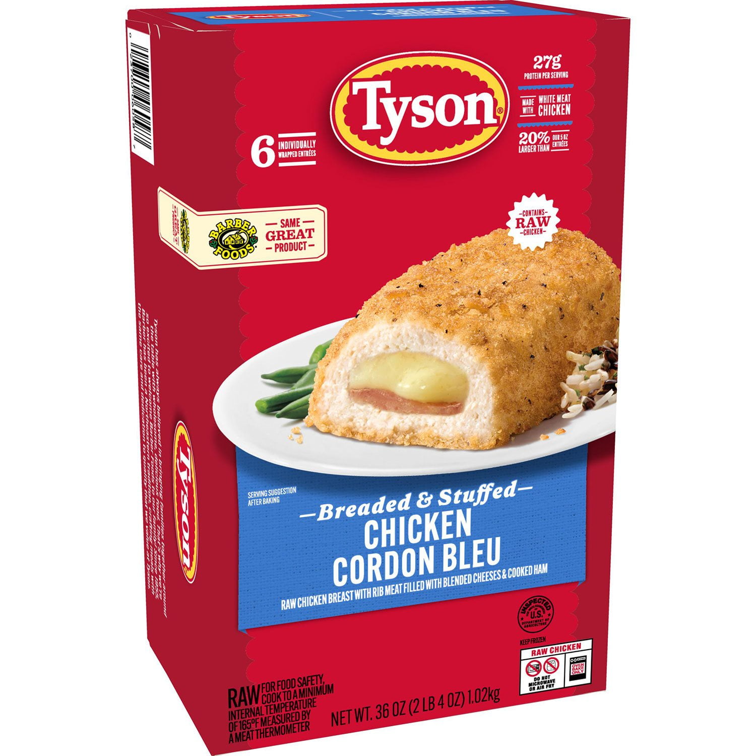Tyson Breaded Boneless Raw Stuffed Chicken Breasts with Rib Meat Cordon ...