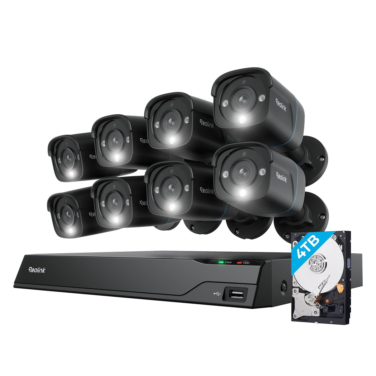 Reolink Advantage 4K 8MP Black Bullet Cameras with 16-Channel 4TB NVR ...