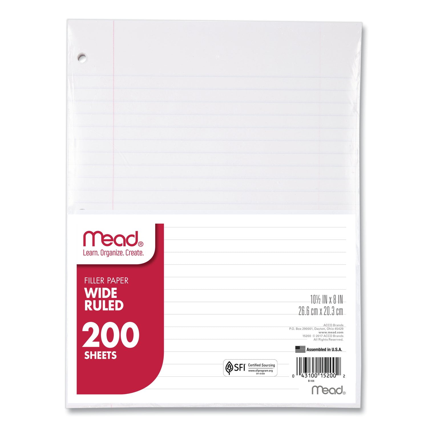 Mead - Filler Paper, 16-lbs., Wide Ruled, 3-hole punched - 10-1/2 x 8 ...