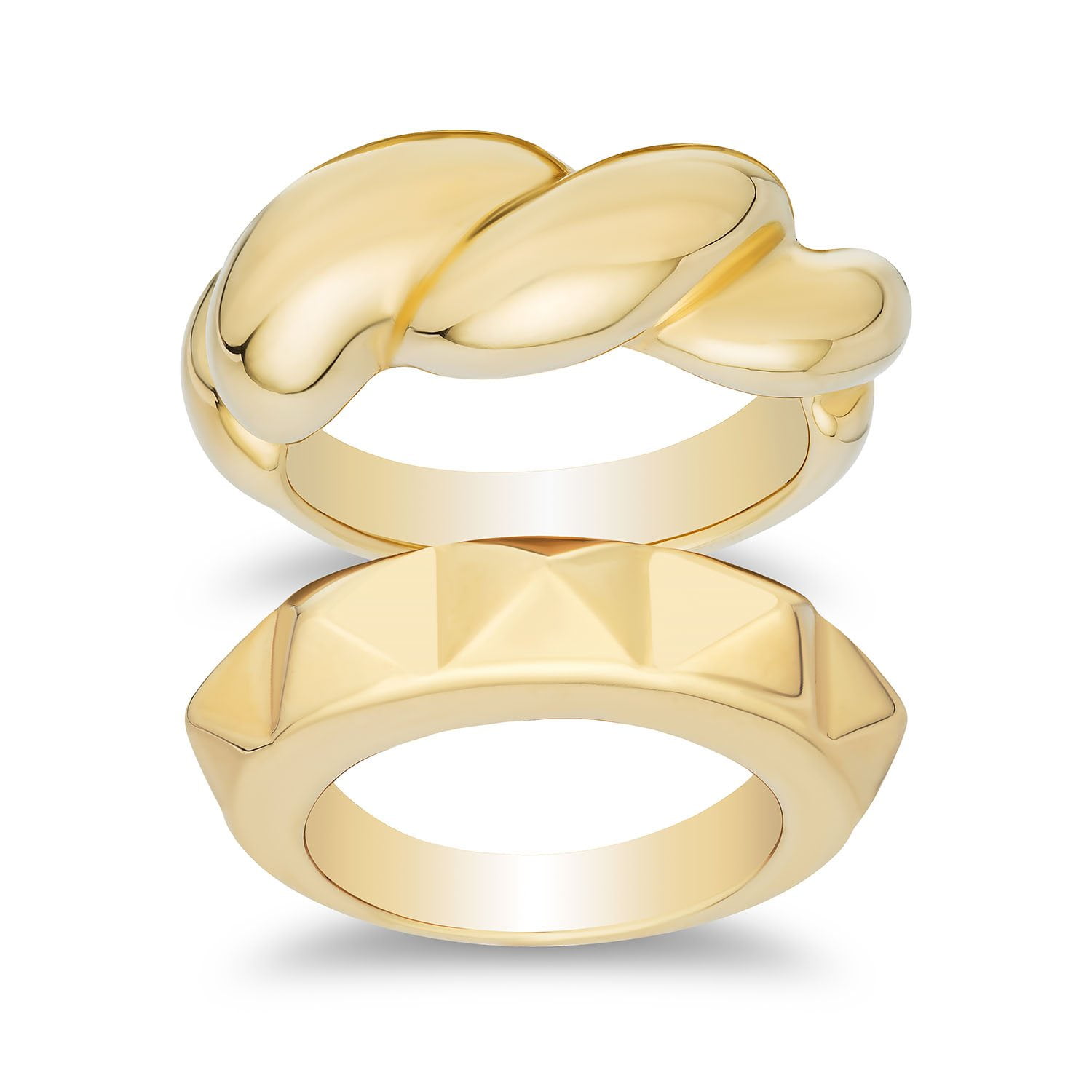 Neuhardt Bold Twist Band & Pyramid Ring Set in 18K Gold Vermeil ...