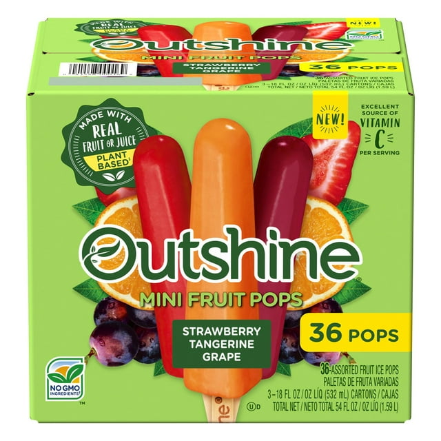 Outshine Strawberry, Tangerine, Grape Mini Fruit Ice Pops, Frozen, 36 ...