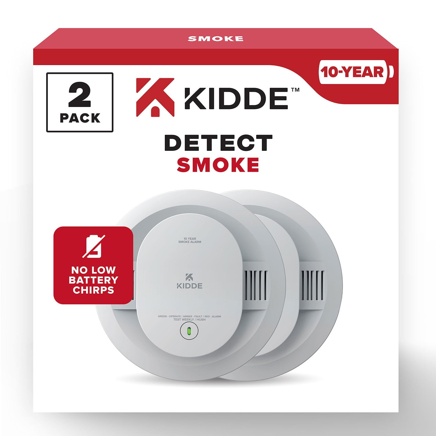 Kidde 10-Year Battery Smoke Detector with LED Warning Lights, 2 Pack - Samsclub.com
