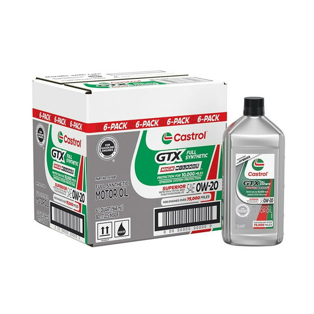 Castrol GTX Full Synthetic High Mileage Motor Oil 0W-20, 6 pack, 1 US ...