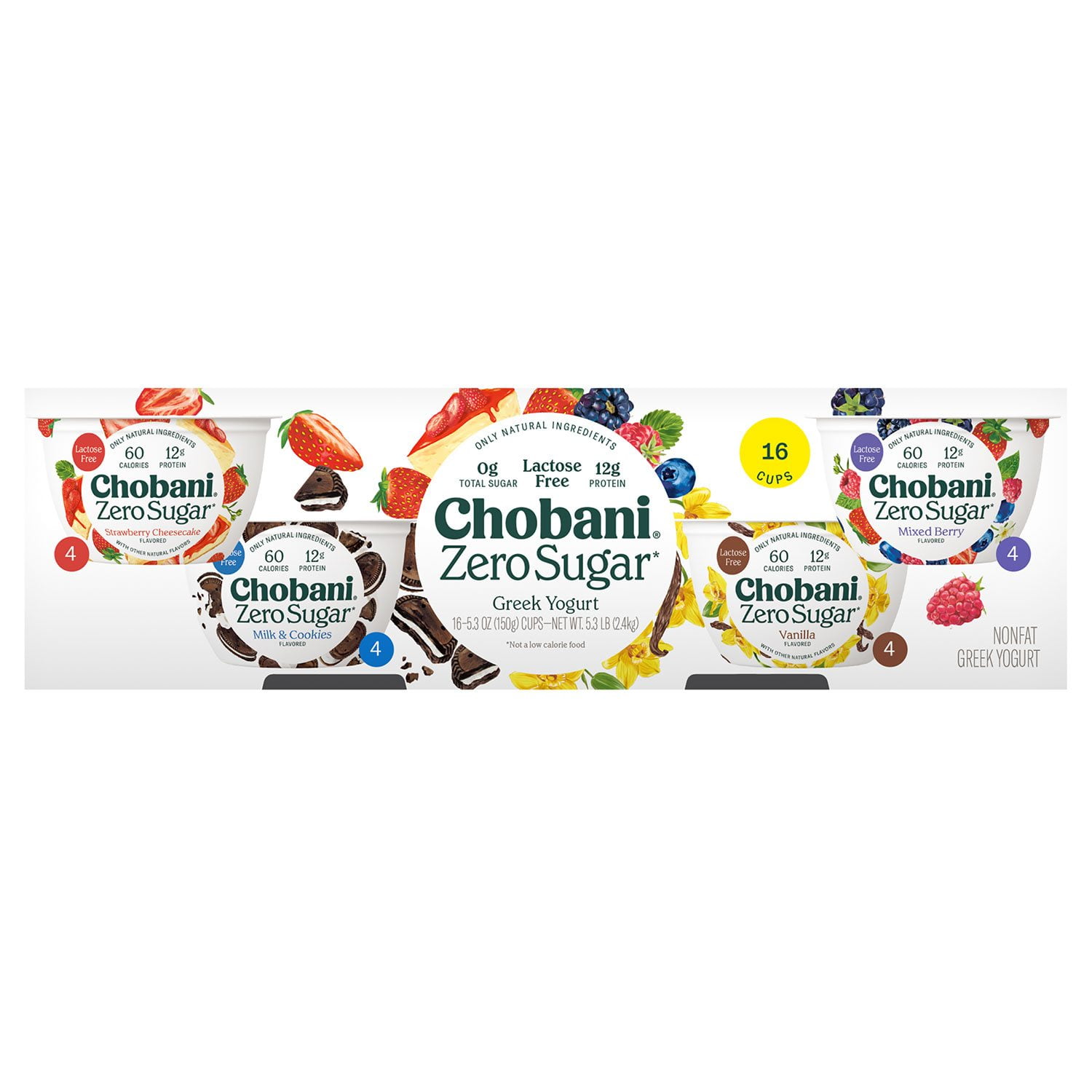 Chobani Zero Sugar Nonfat Blended Greek Yogurt Variety Pack (5.3 oz ...