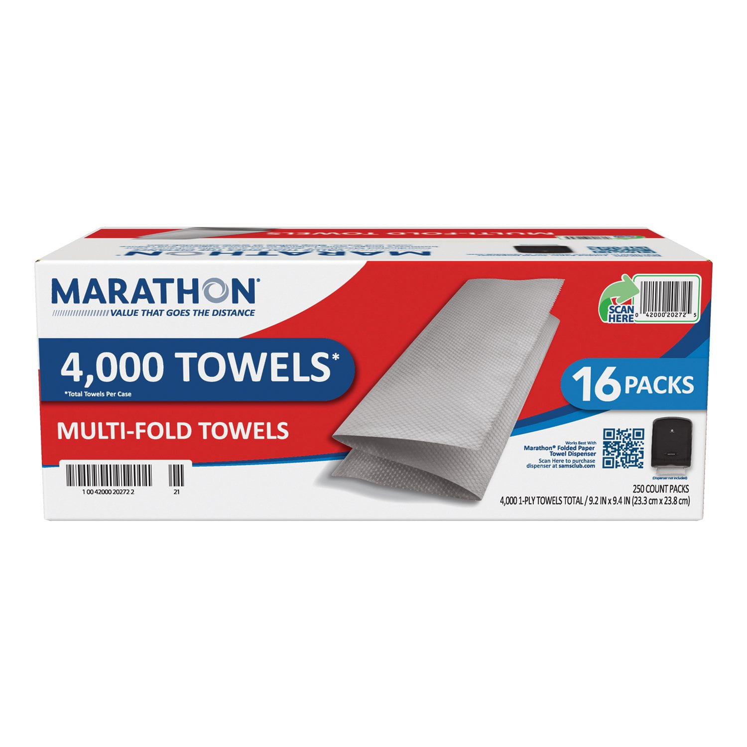 Marathon Multifold 1-Ply White Paper Towels 16 pks., 250 towels/pk ...