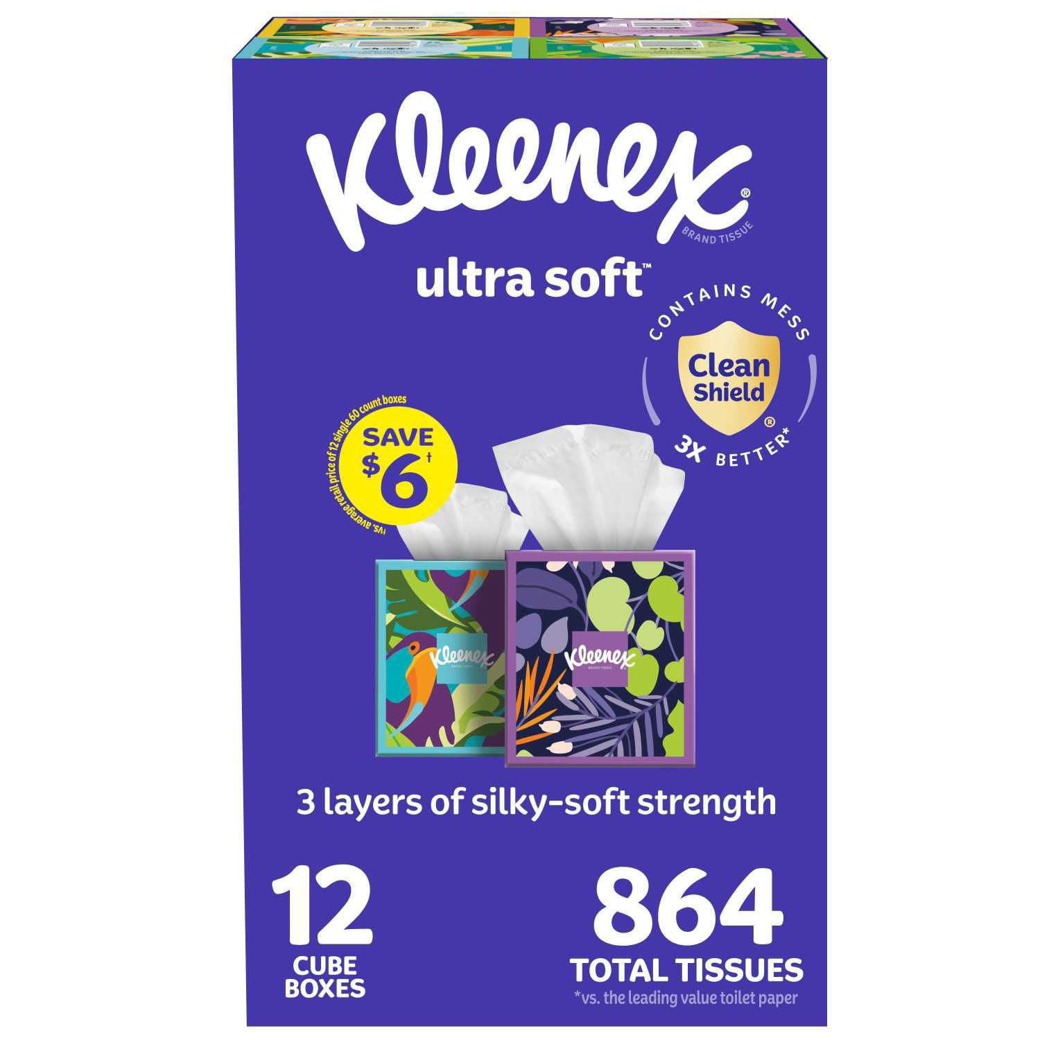 Kleenex Ultra Soft Hypoallergenic Facial Tissues 12 Boxes, 72 tissues ...