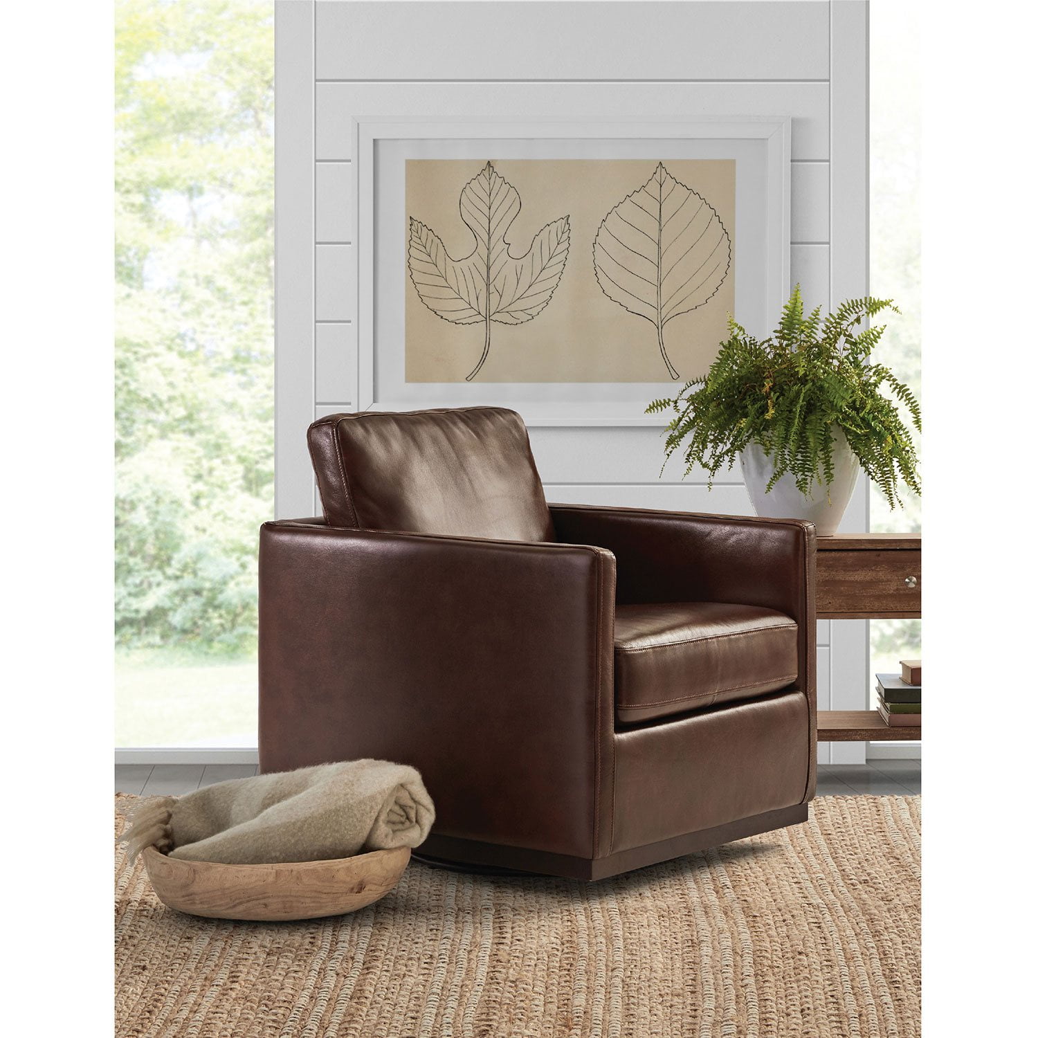Cole & Rye Modern Farmhouse Leather Swivel Accent Chair - Samsclub.com