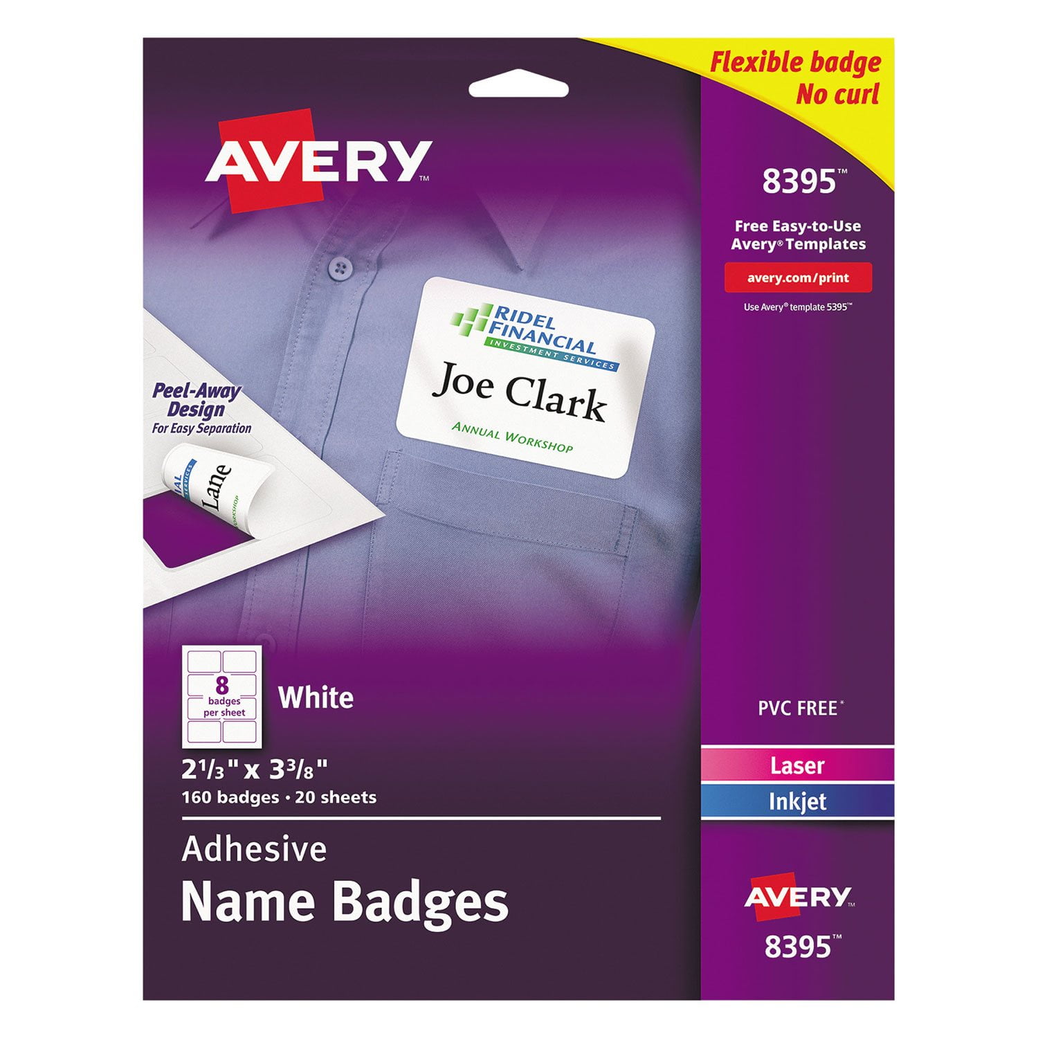 Avery Flexible Adhesive Name Badge Labels, 3.38 x 2.33, White, 160/Pack ...