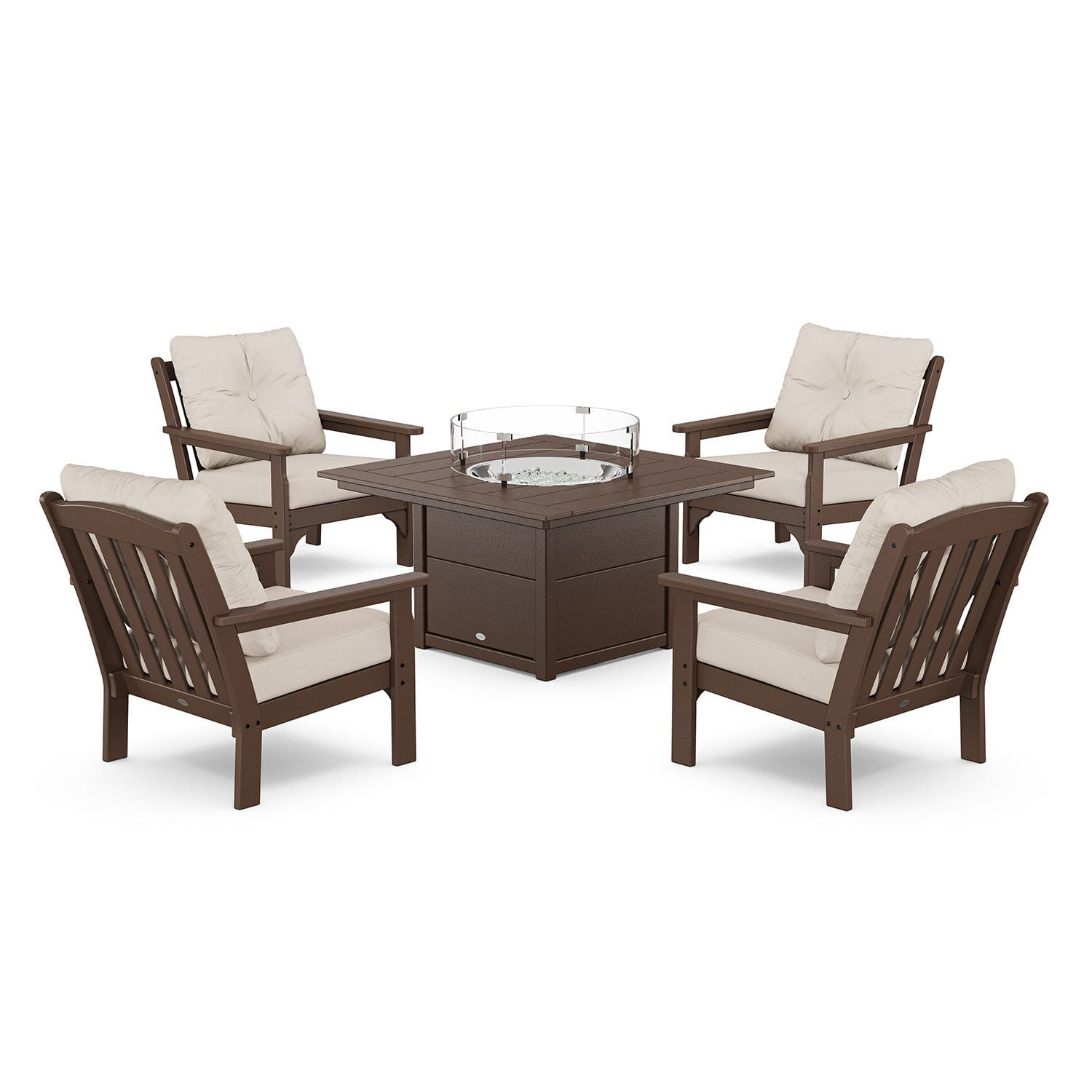 POLYWOOD Gulf Shores Deep Seating Fire Chat Set with Sunbrella Fabric ...