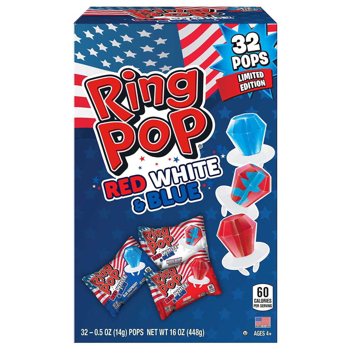Ring Pop Red, White, And Blue Variety Pack, 32 ct. - Samsclub.com