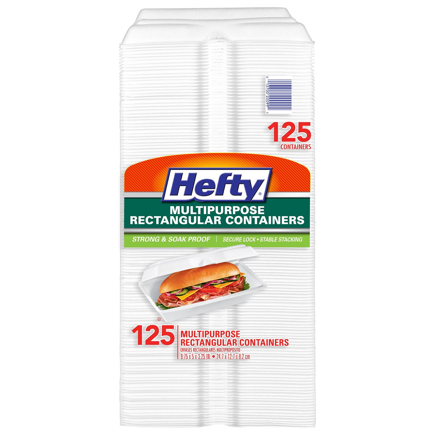 Hefty Food Service Containers Rectangle 9 3/4" x 5" x 3 1/4" 125 ct ...