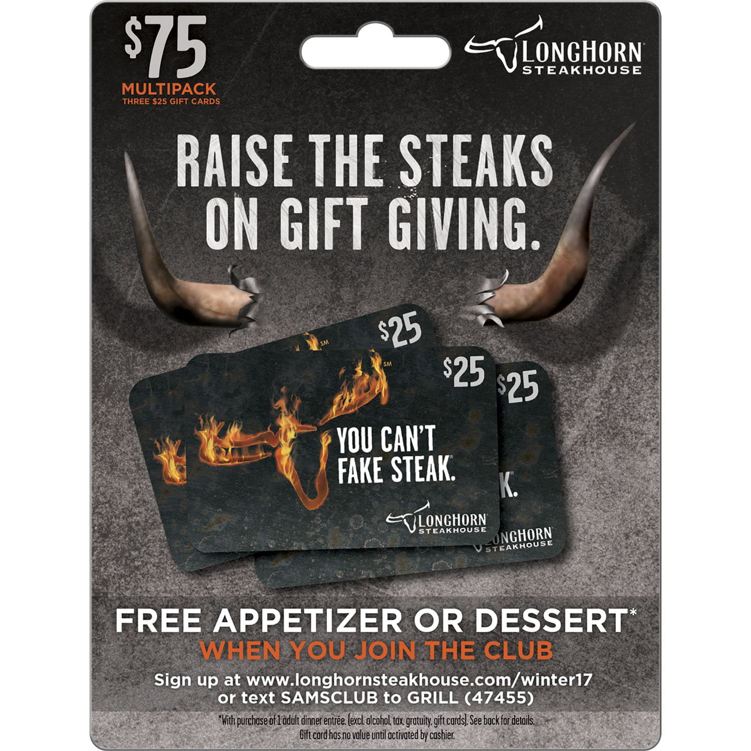 LongHorn Steakhouse $75 Value Gift Cards - 3 x $25 with Free Appetizer ...