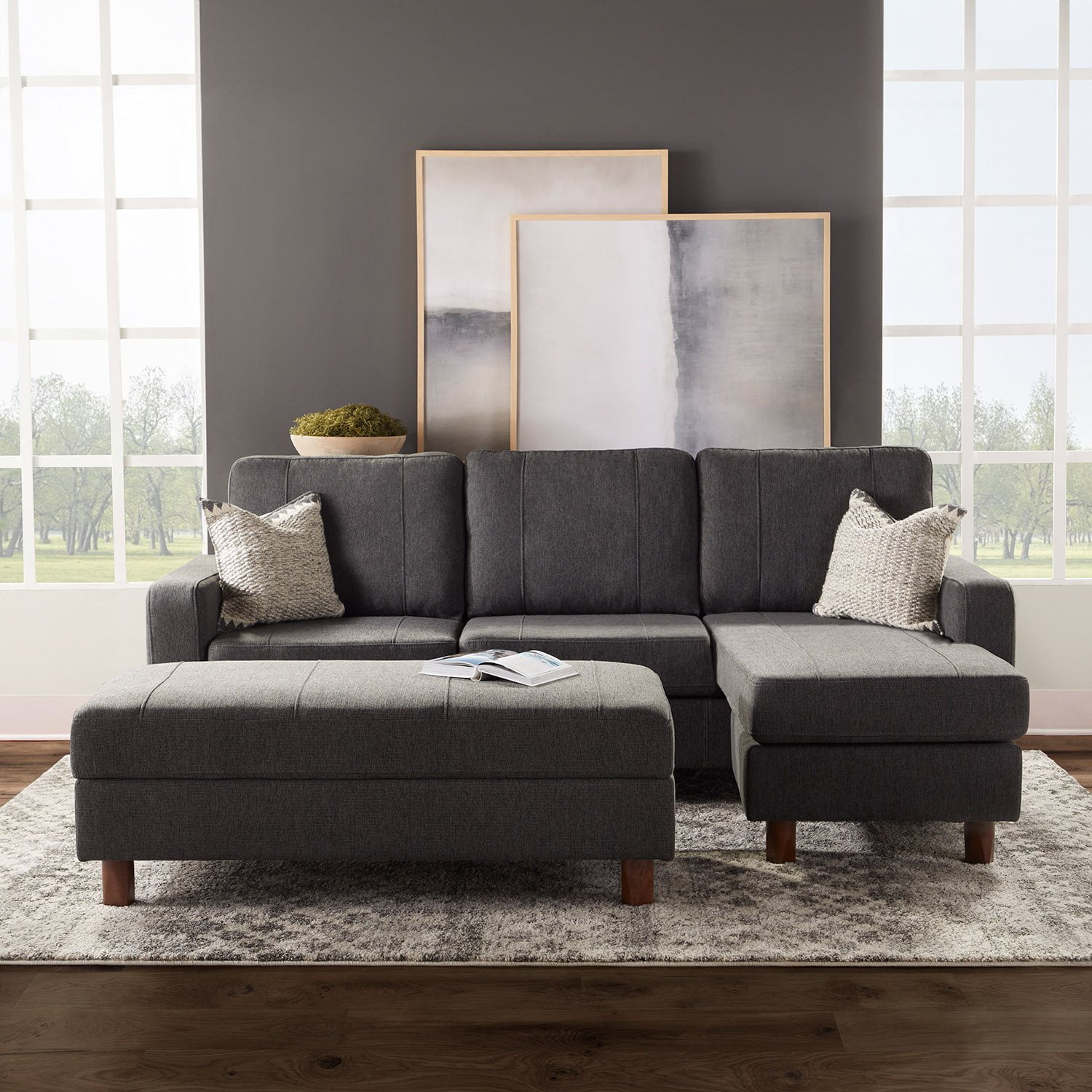 Kristen Fabric Reversible Sectional with Storage Ottoman, Assorted ...