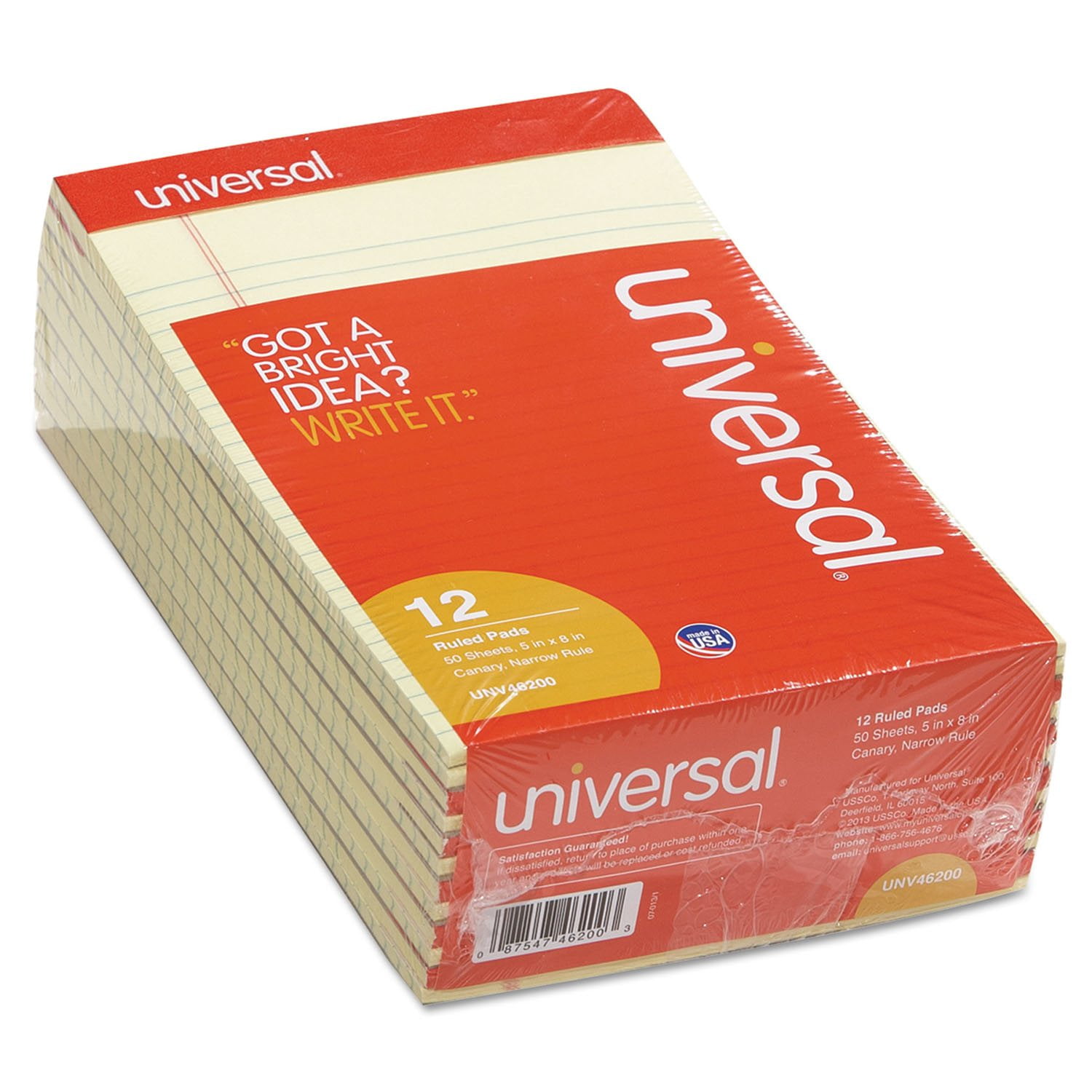 Universal® Perforated Edge Writing Pad, Narrow Rule, 5" x 8", Canary ...