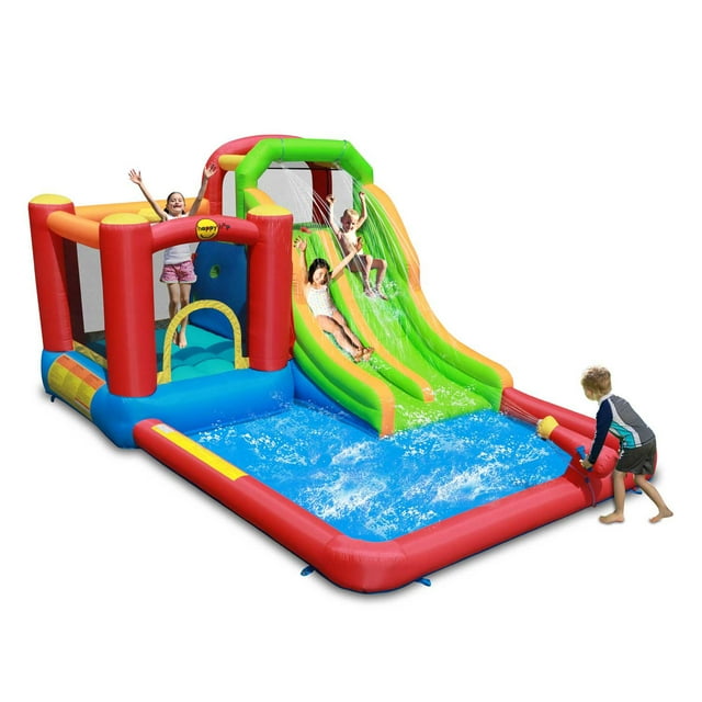 Happy Hop Inflatable Double Slide Water Fun Park with Bouncy Castle ...