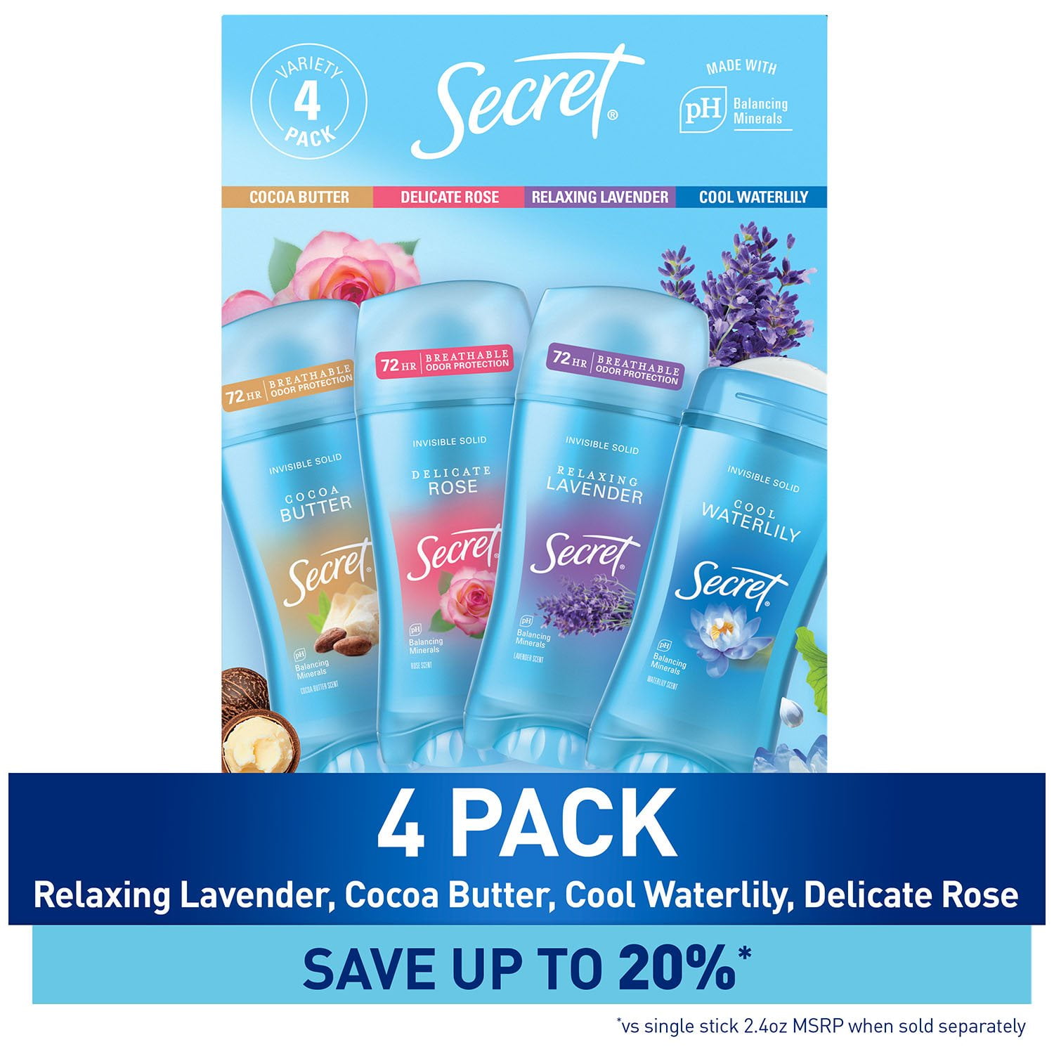 Secret Fresh Invisible Solid Antiperspirant Deodorant, Variety Pack, 2. ...