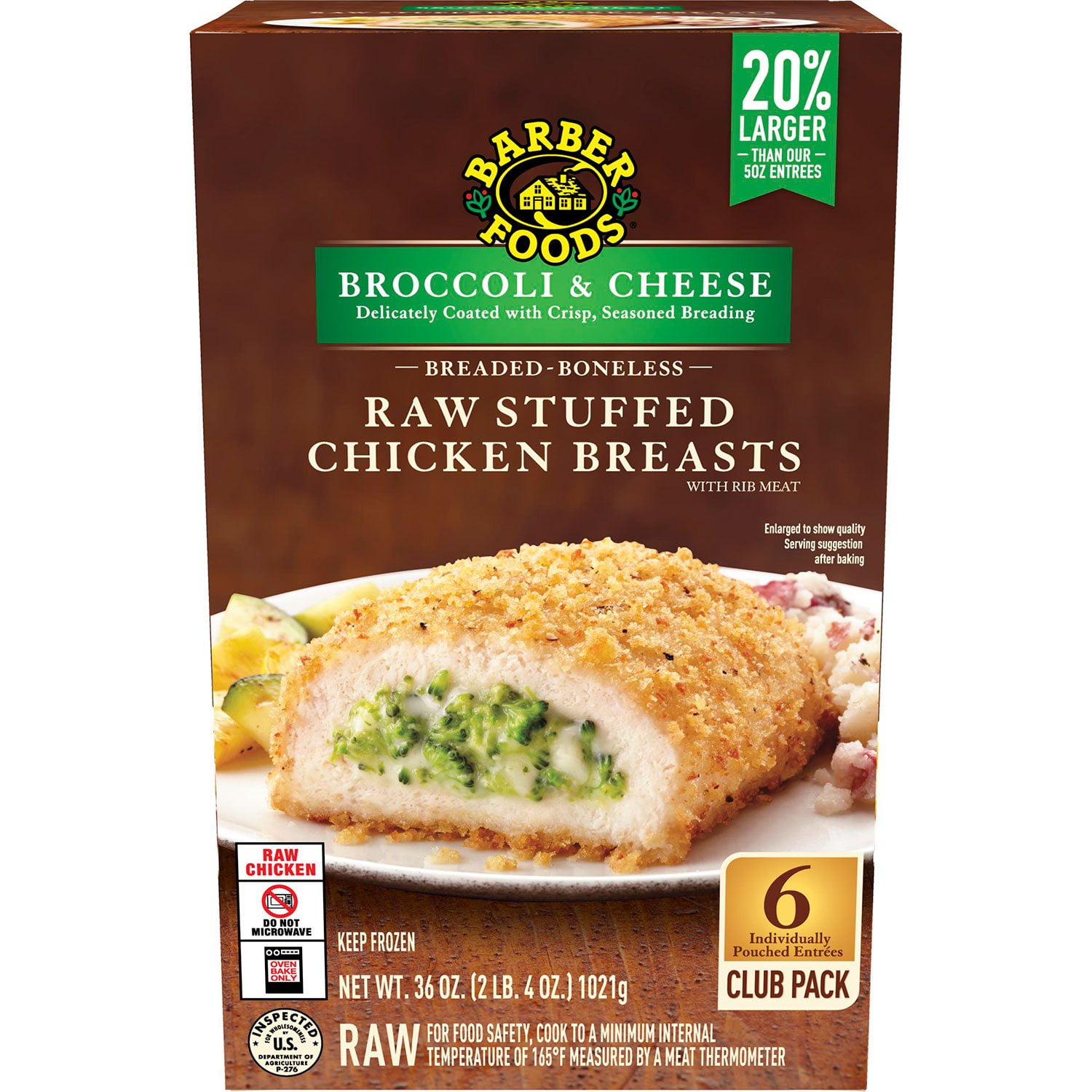 Barber Foods Stuffed Broccoli and Cheese Chicken Breast, Frozen, 6 ct ...
