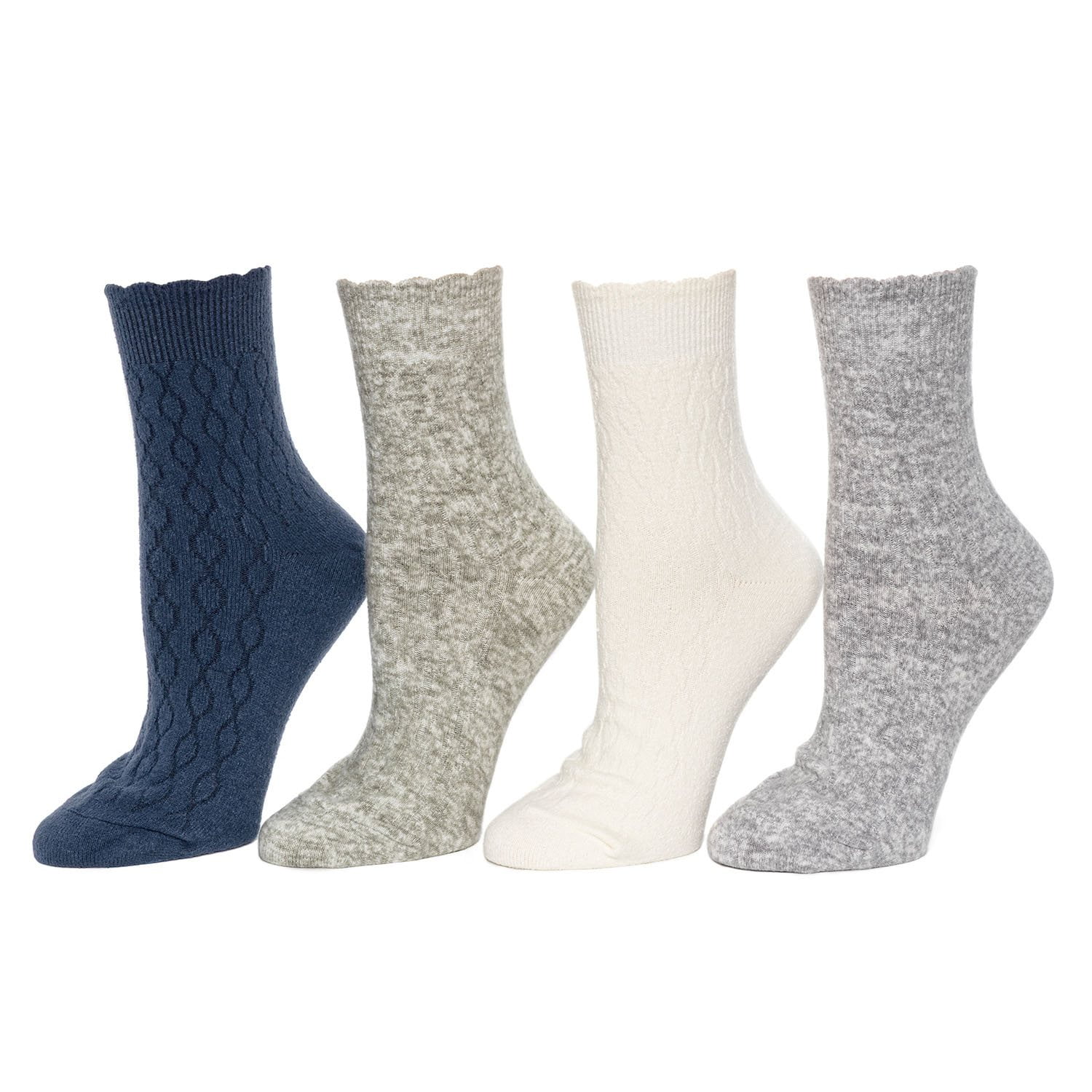 Cuddl Duds Women's 4-Pack Super Soft Scallop Demi Crew Sock - Samsclub.com