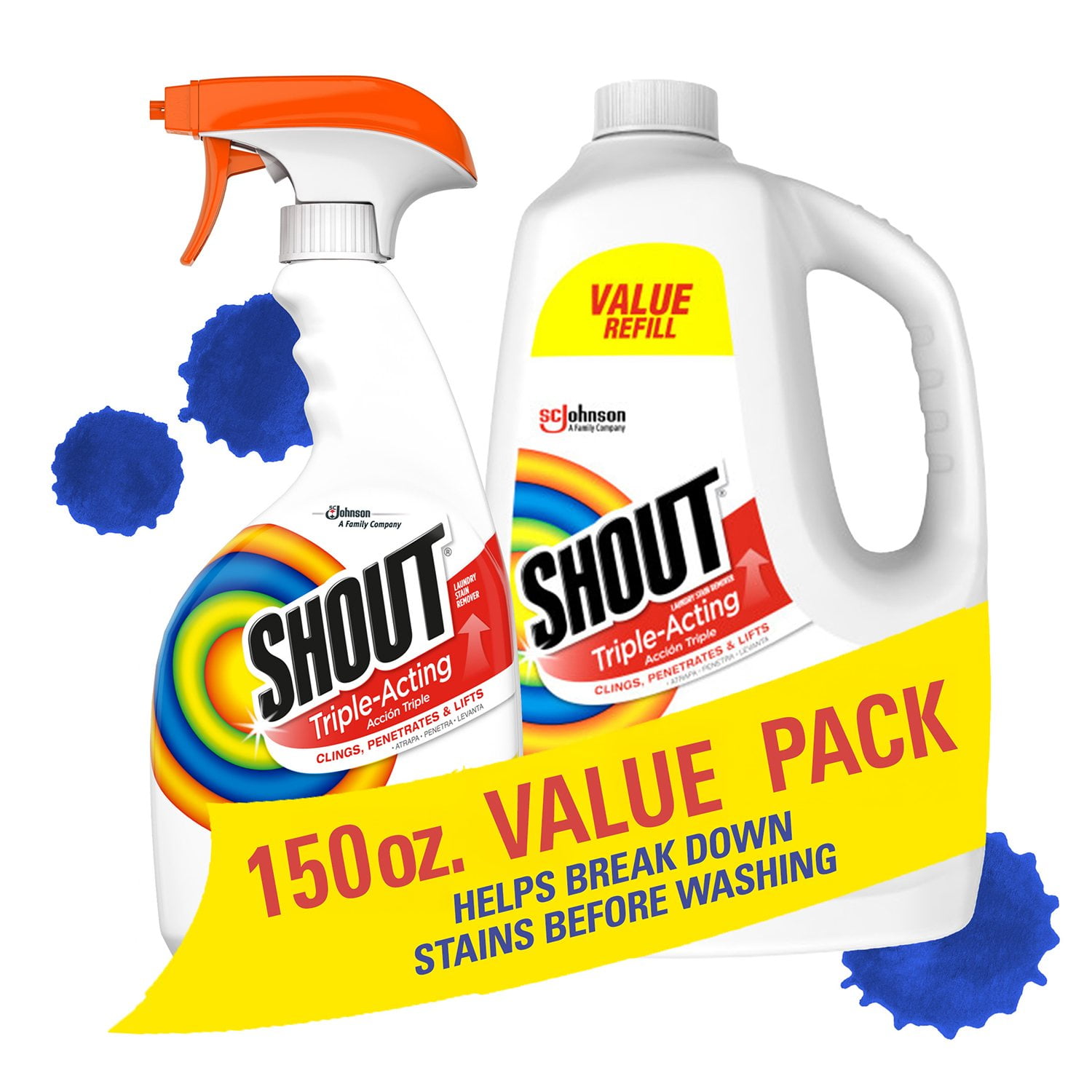 Shout Triple-Acting Laundry Stain Remover 128 fl. oz. refill + 22 fl ...