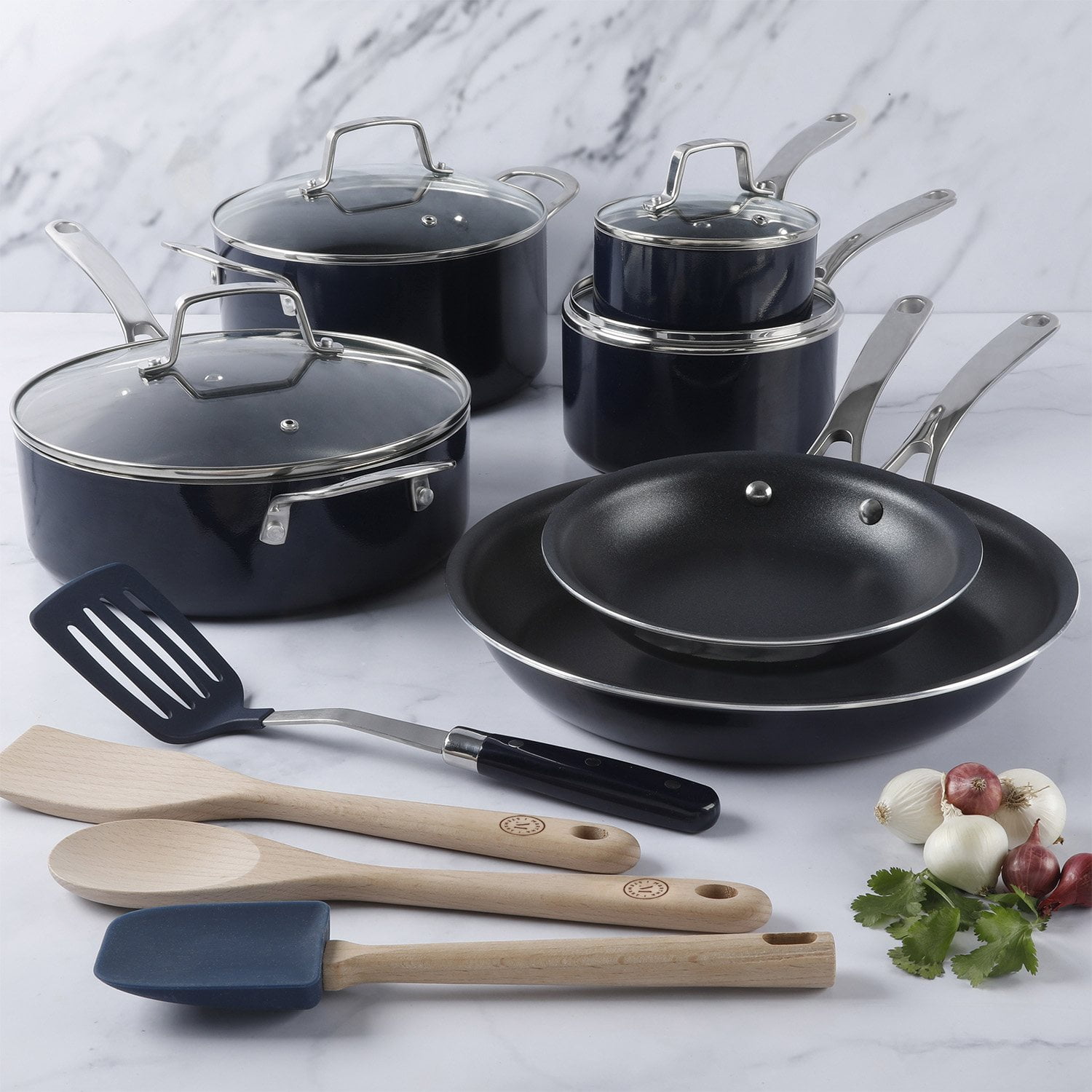 Martha Stewart 14-Piece Nonstick Aluminum Cookware Set (Assorted Colors ...