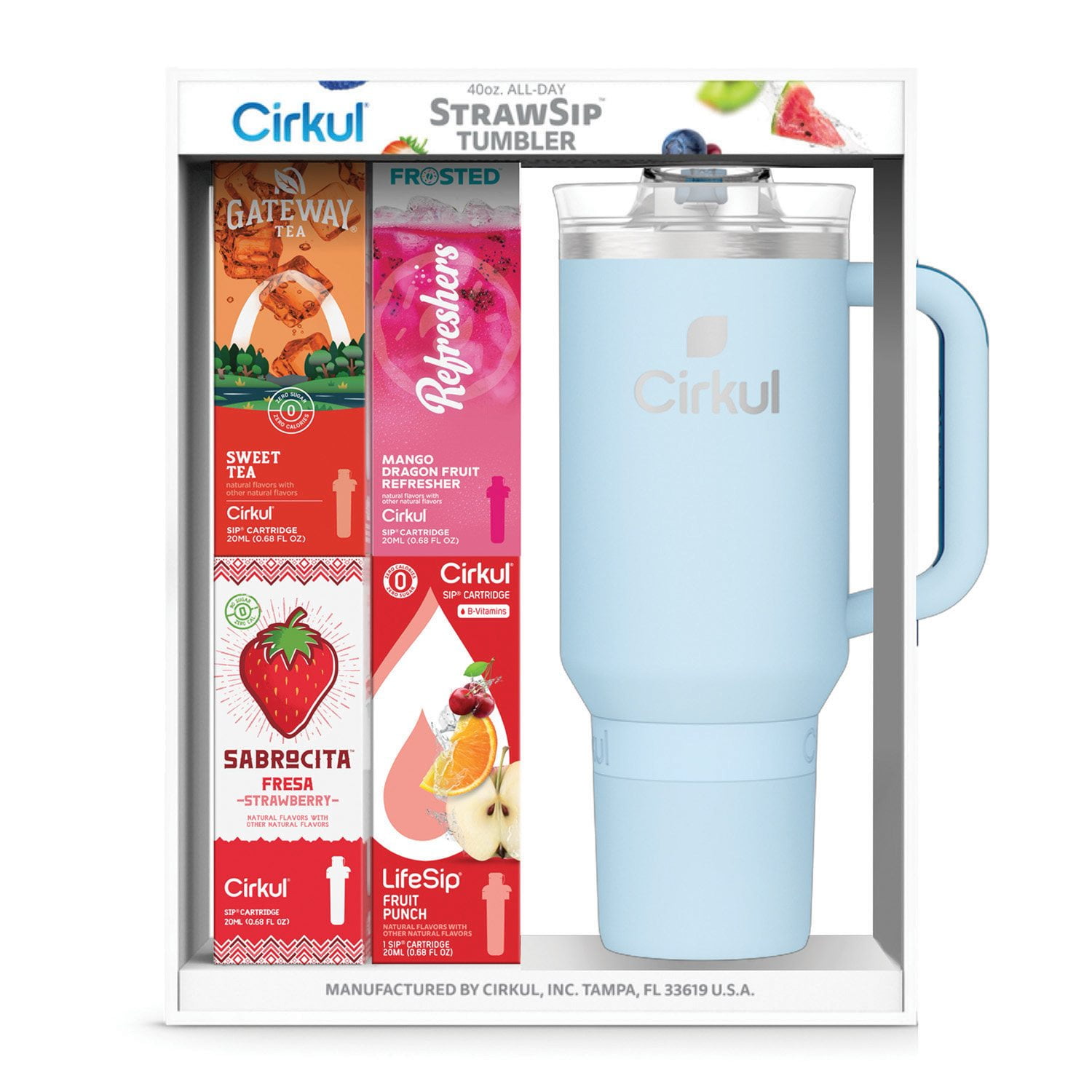 Cirkul 40oz Raindrop Tumbler Starter Kit + 4 Flavor Cartridges ...