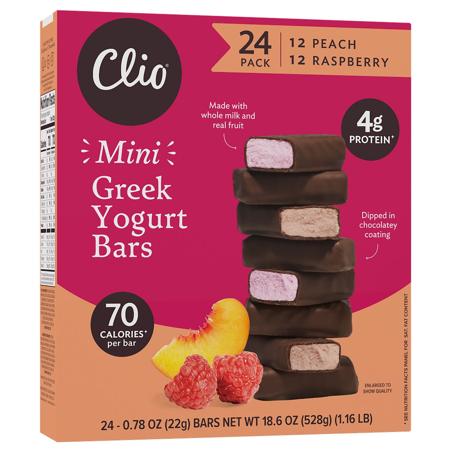 Clio Greek Yogurt Raspberry and Peach Mini Bars, 24 ct. - Samsclub.com