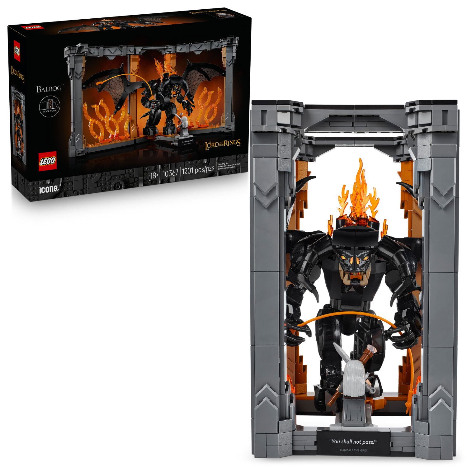 LEGO Icons The Lord of the Rings: Balrog Book Nook Building Set, 1201 ...