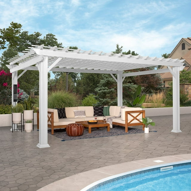 Backyard Discovery Hawthorne Traditional Steel Pergola with PowerPort and Sail Shade - Samsclub.com