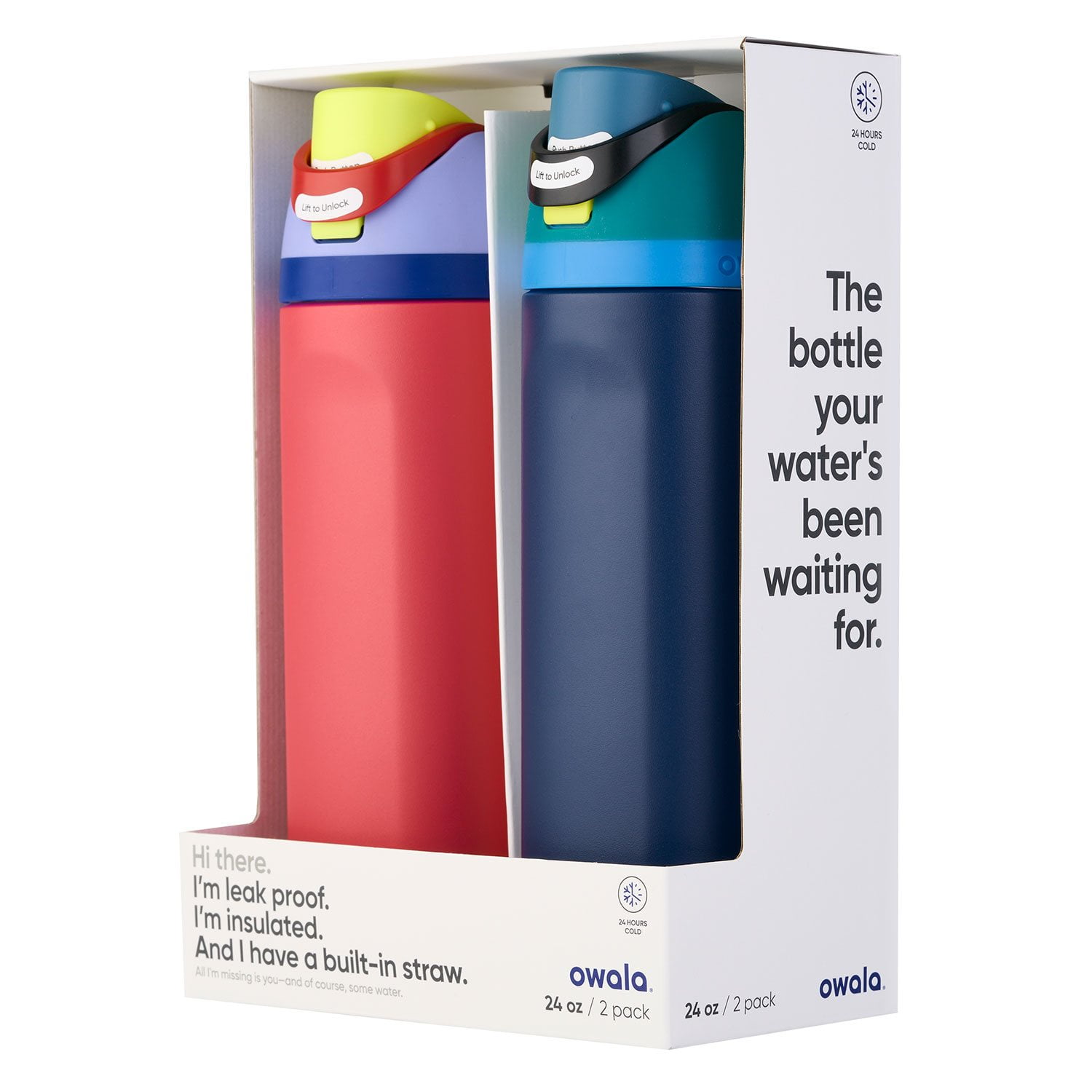 Owala FreeSip 24-oz. Stainless Steel Water Bottle + 2 Bonus Straws ...