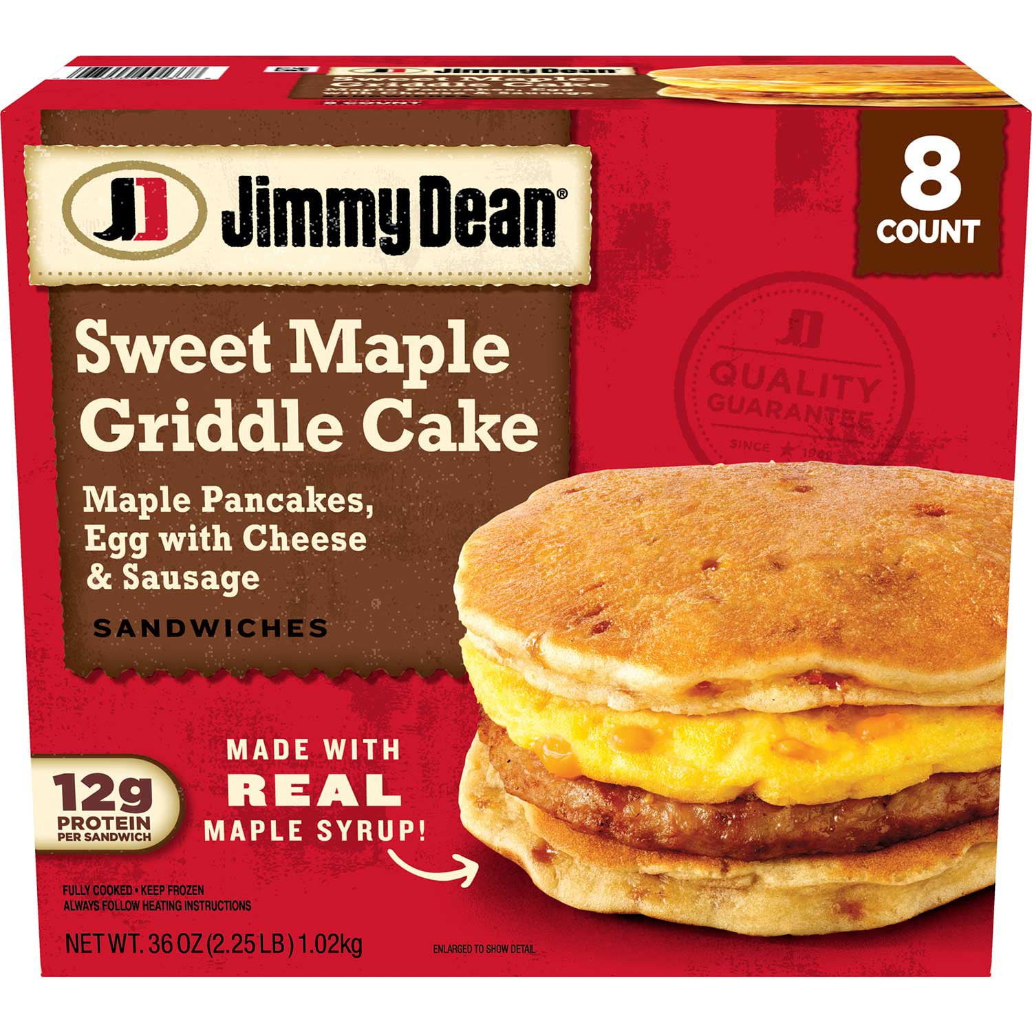 Jimmy Dean Sweet Maple Griddle Cake Breakfast Sandwich, Frozen, 8 ct ...