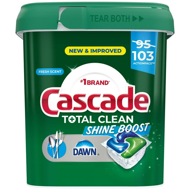 Cascade Total Clean Shine Boost ActionPacs Dishwasher Detergent, Fresh ...
