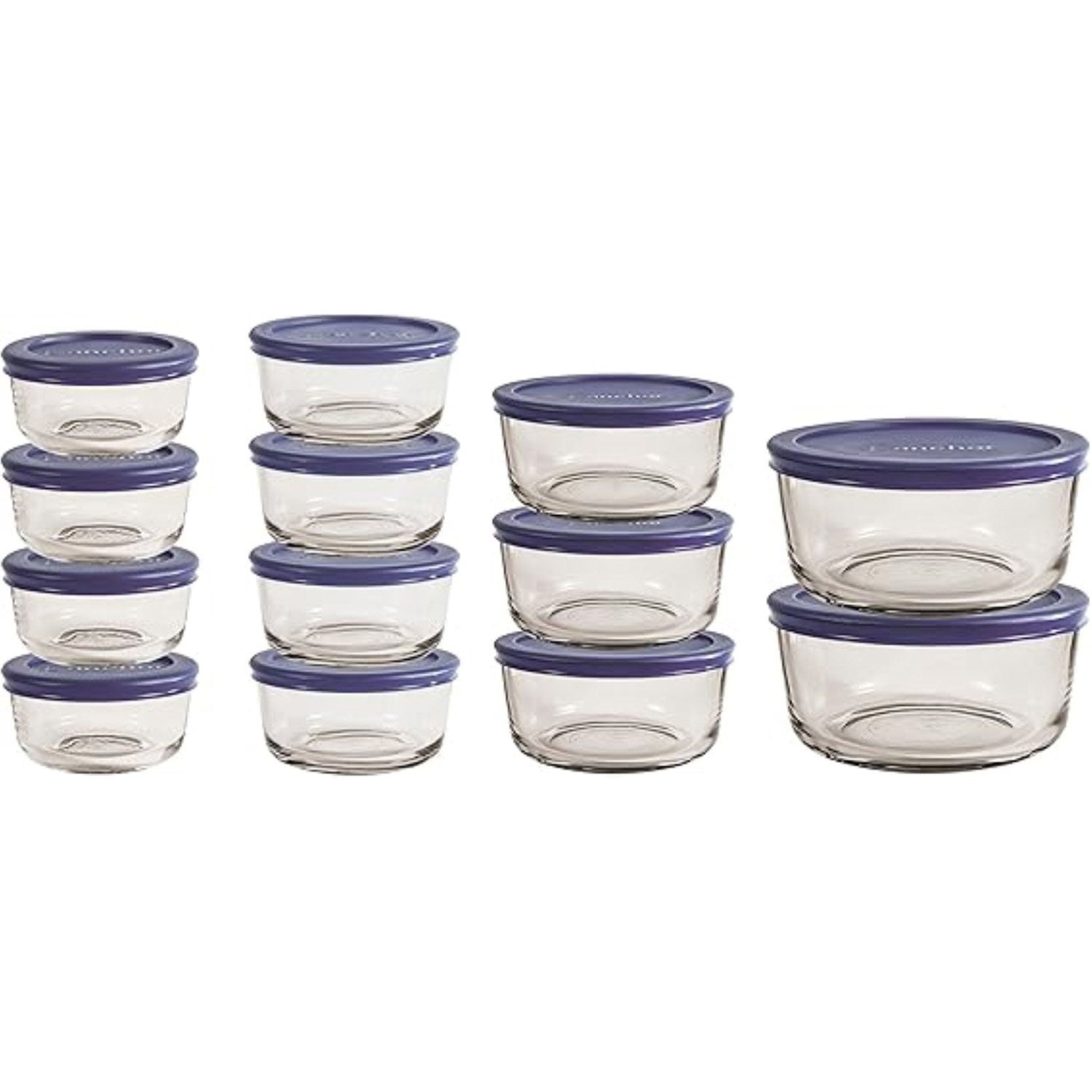 Anchor Hocking SnugFit 26-Piece Glass Food Storage Containers with Navy ...