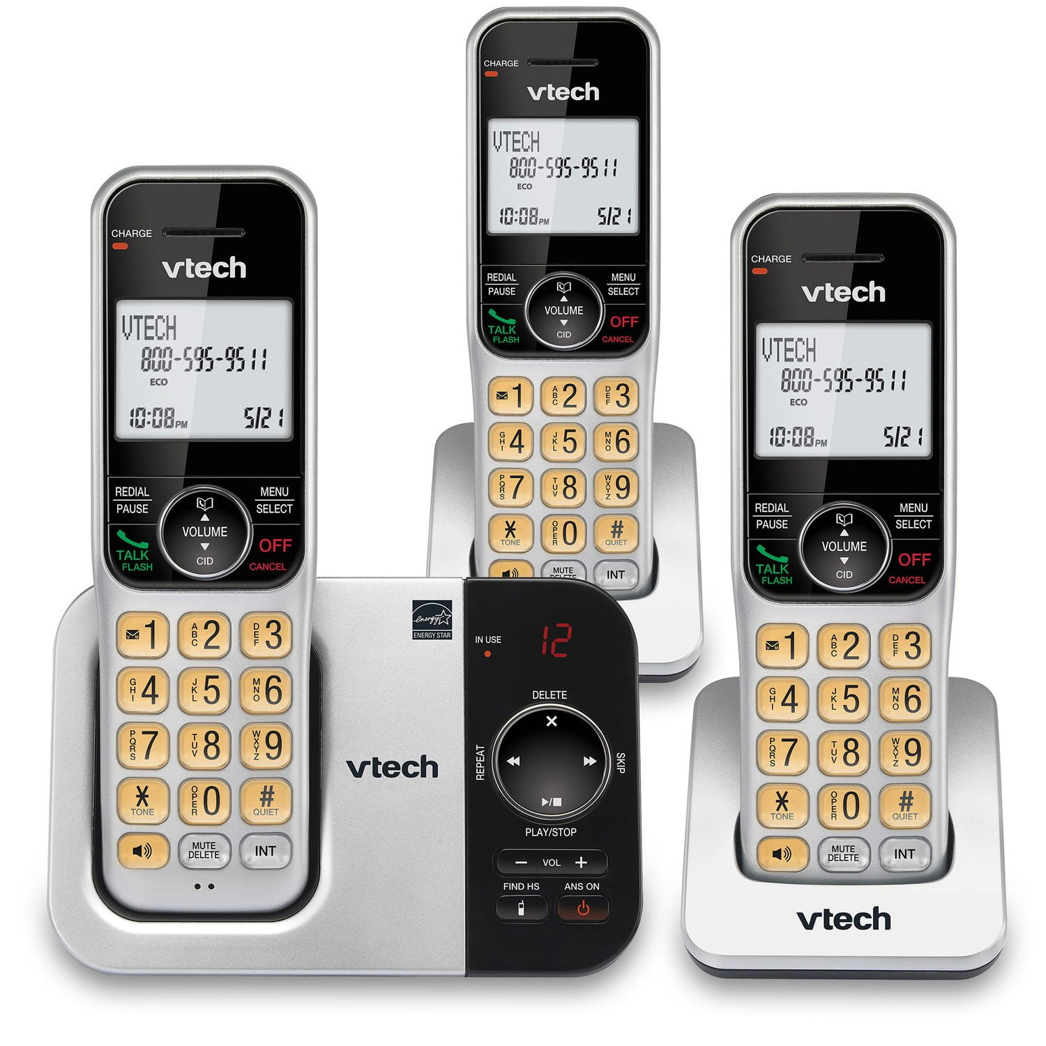 VTech® 3-Handset Expandable Corded Cordless DECT 6.0 Phone Combo with ...