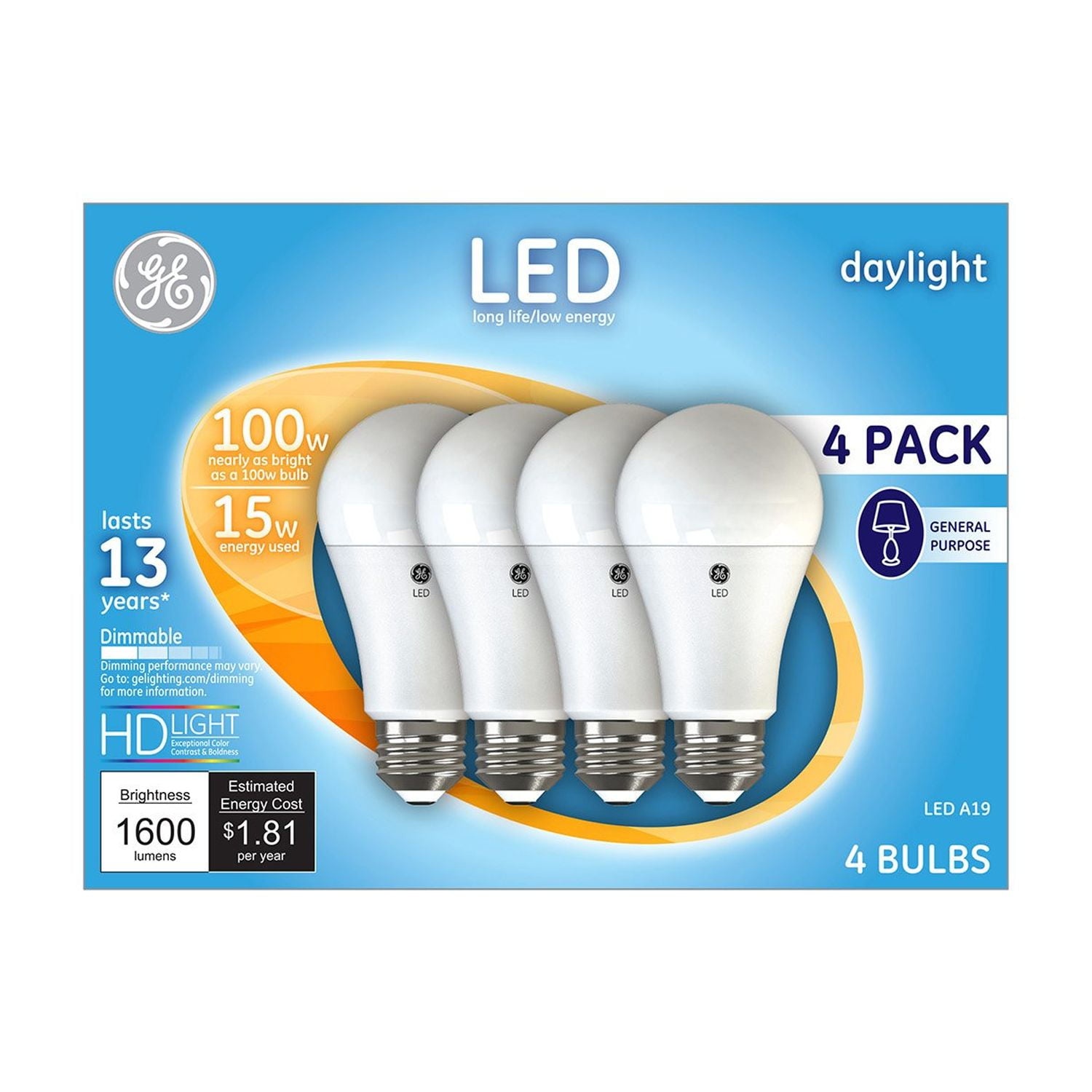GE Daylight LED 100W Replacement Indoor General Purpose A19 Light Bulbs ...