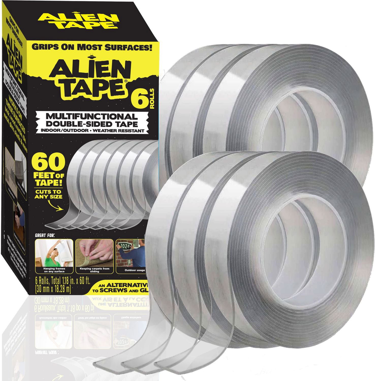 Alien Tape 10 ft. Multi-Surface Reusable Double-Sided Tape, 6-Pack ...