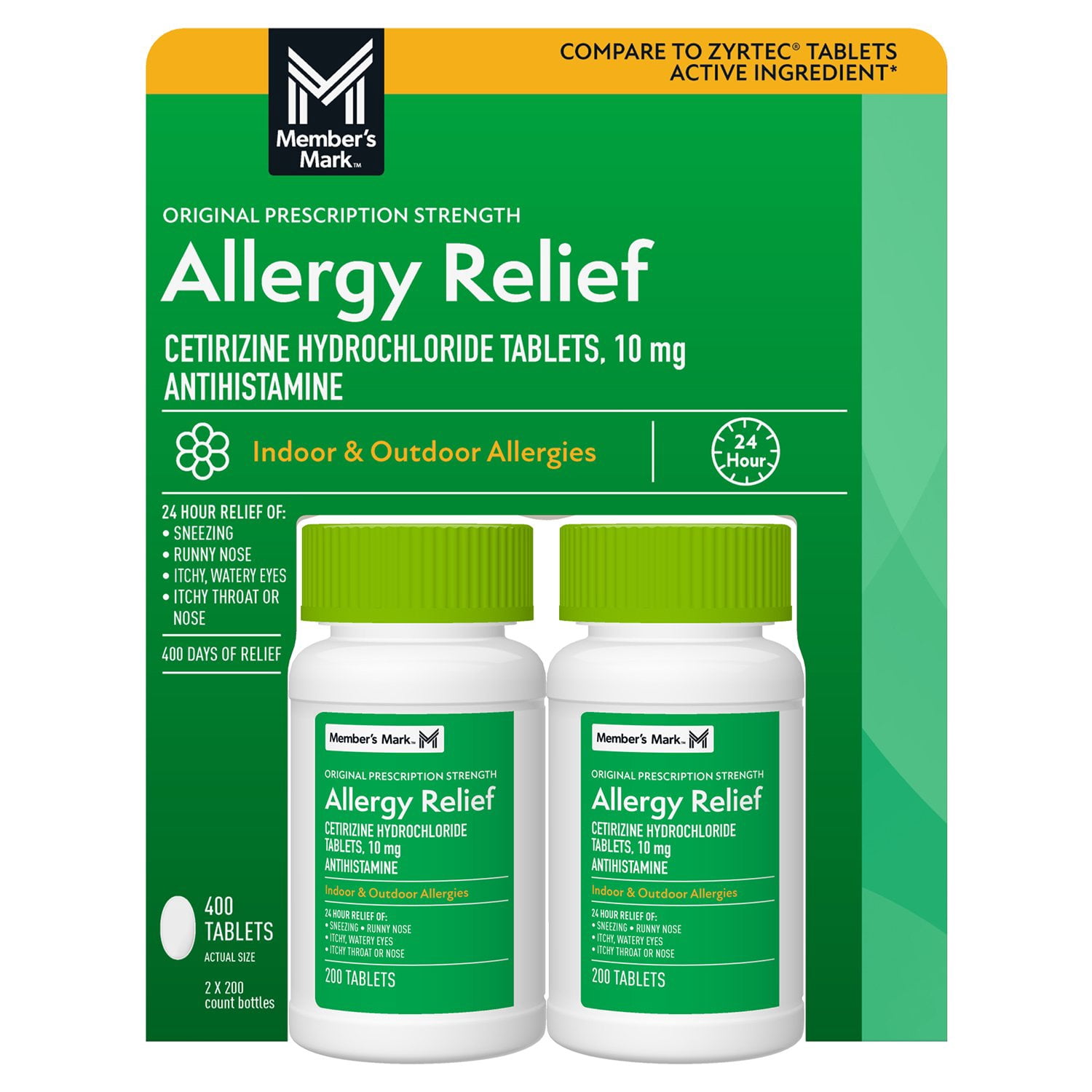 Member’s Mark Allergy Relief Cetirizine Hydrochloride Tablets 10 mg ...