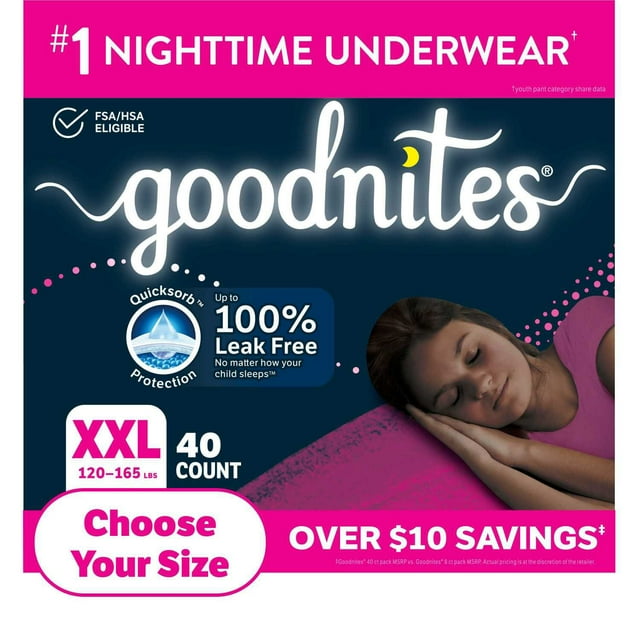 Goodnites Nighttime Bedwetting Underwear for Girls, Sizes Extra Small ...