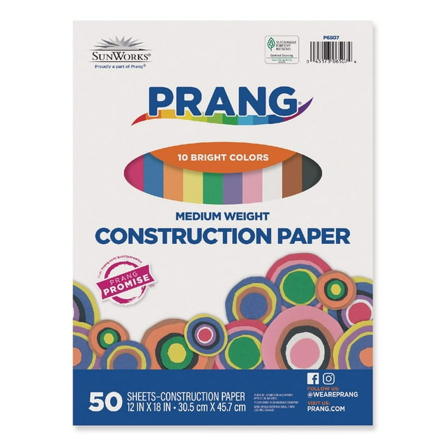 Pacon - Construction Paper, 58 lbs., 12 x 18, Assorted, 50 Sheets per ...
