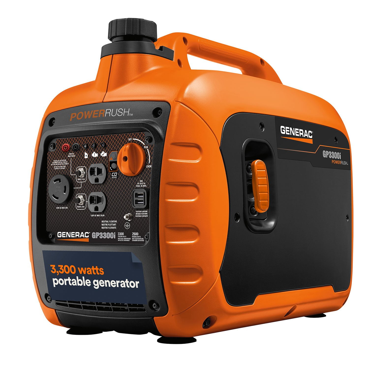 3,300 / 2,500 Watt Generac GP3300i Portable Inverter Generator ...