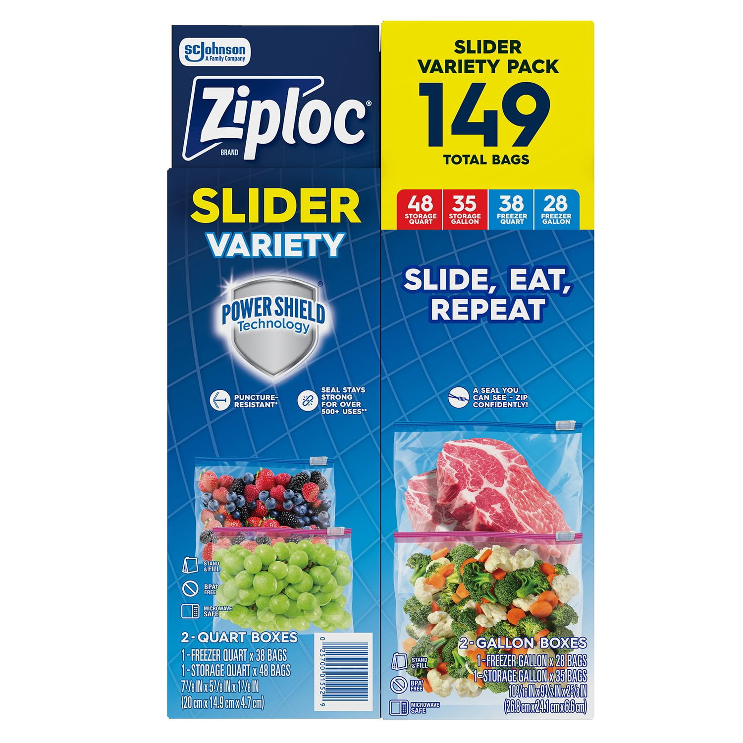 Ziploc Gallon Quart Freezer and Storage Slider Bags Variety Pack, Power ...